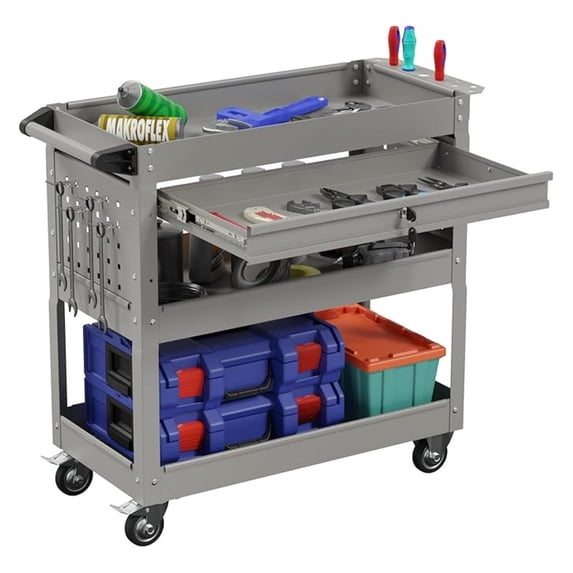 3-Tier Heavy Duty Utility Cart on Wheels, Rolling Tool Cart on Wheels ...