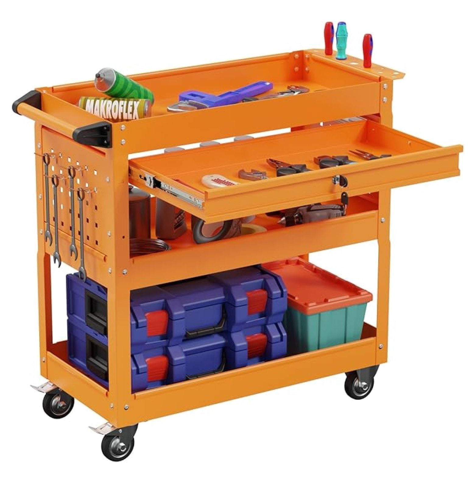 3-Tier Heavy Duty Utility Cart on Wheels, Rolling Tool Cart on Wheels ...