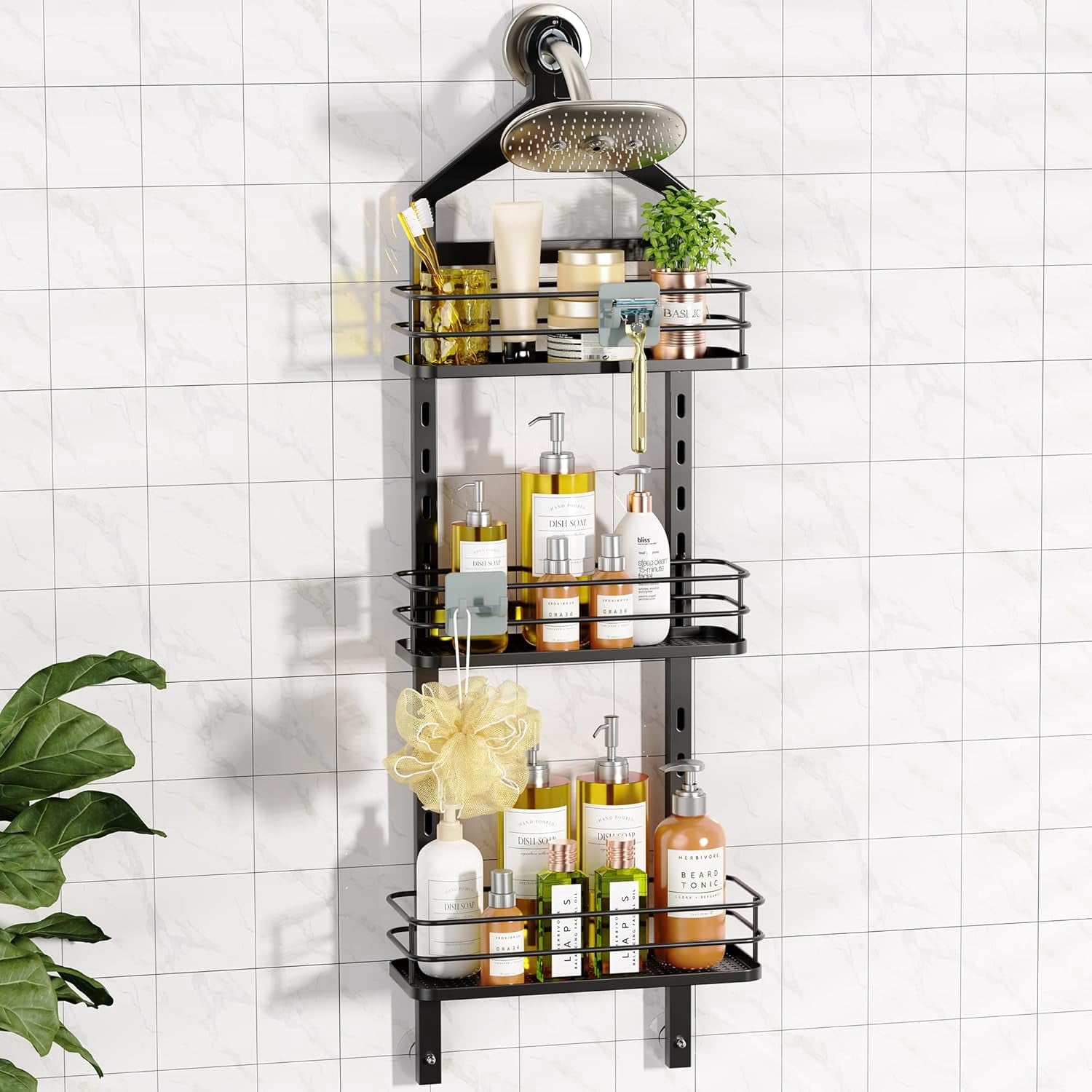 3 Tier Height-Adjustable Shower Caddy Hanging Anti-Swing-Over The ...