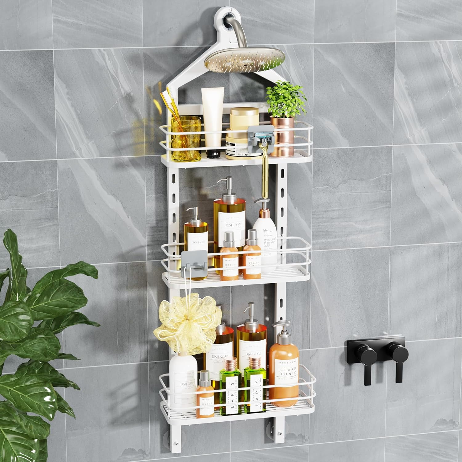 3 Tier Height-Adjustable Shower Caddy Hanging Anti-Swing-Over The ...