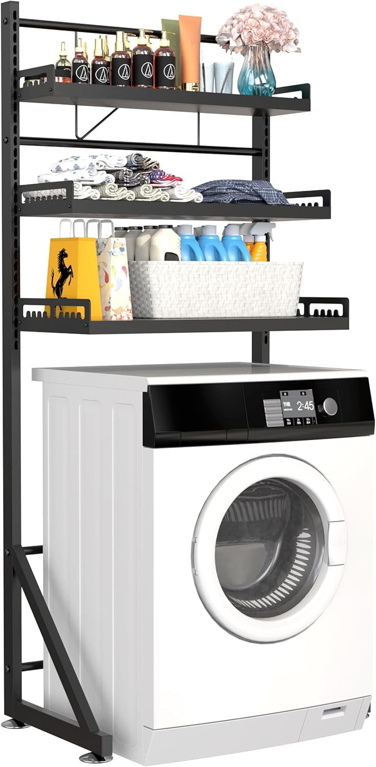 3-Tier Height Adjustable Washing Machine Storage Rack, Bathroom Large ...