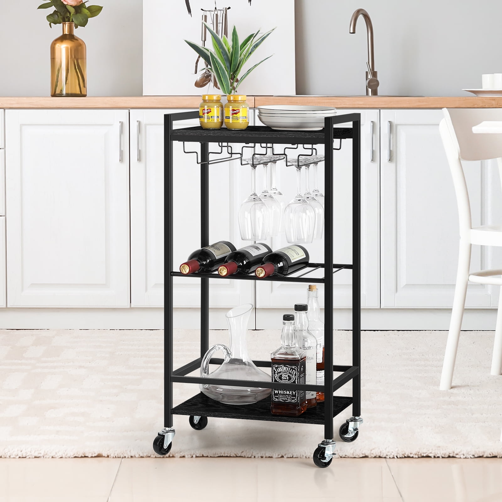 3-Tier Home Bar Serving Cart with Wine Rack and Glass Holder - Walmart.com
