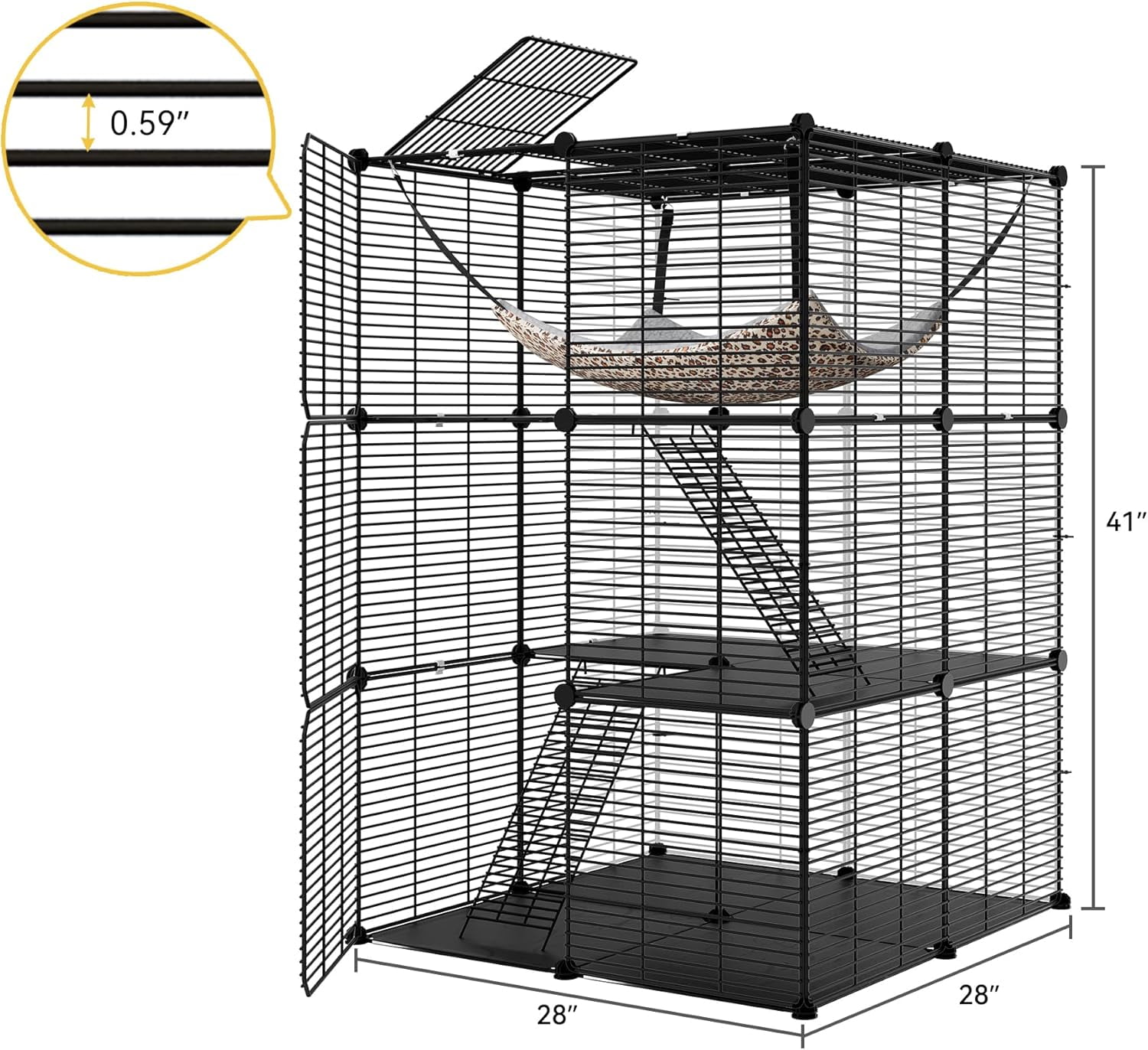 3-Tier Indoor Cage with Metal Wire, Large Hammock & Sturdy Platforms ...