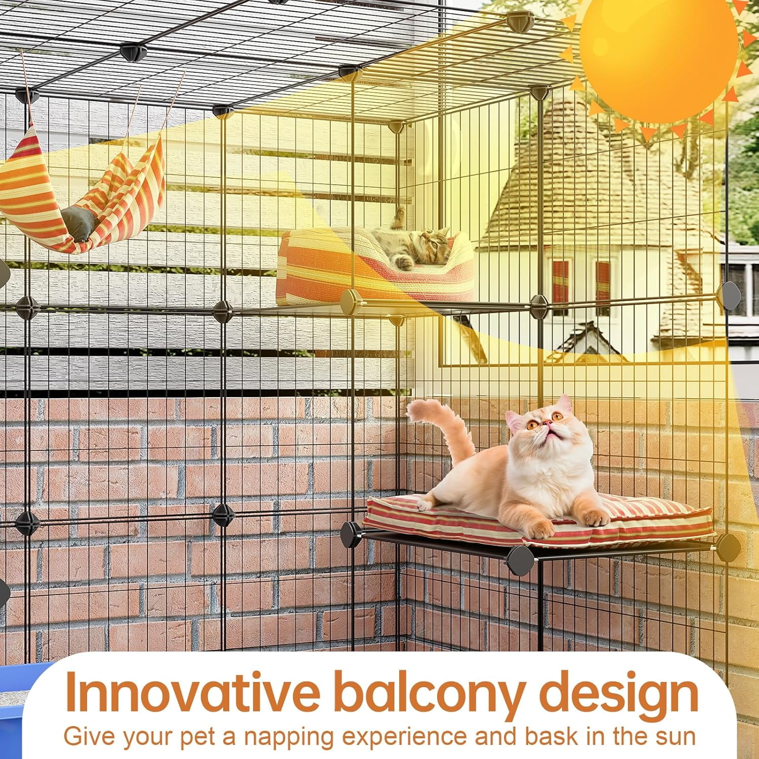 3-Tier Indoor Cat Cage Enclosure, DIY Metal Wire Cat Playpen Catio ...