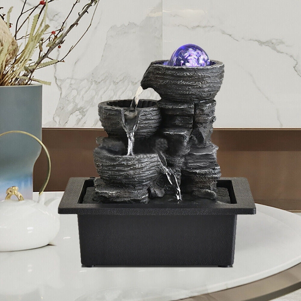 3-Tier Indoor Waterfall Fountain Small LED Cascading Water Feature ...