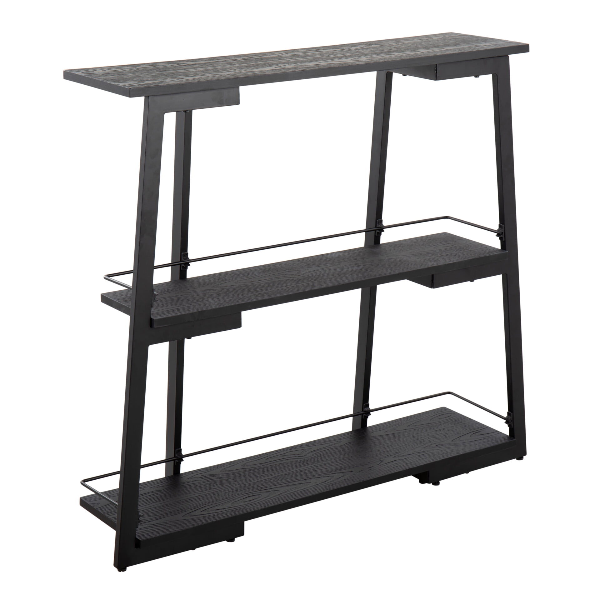 3 Tier Industrial Bookcase, Bamboo Metal Open Storage Shelf for Living ...
