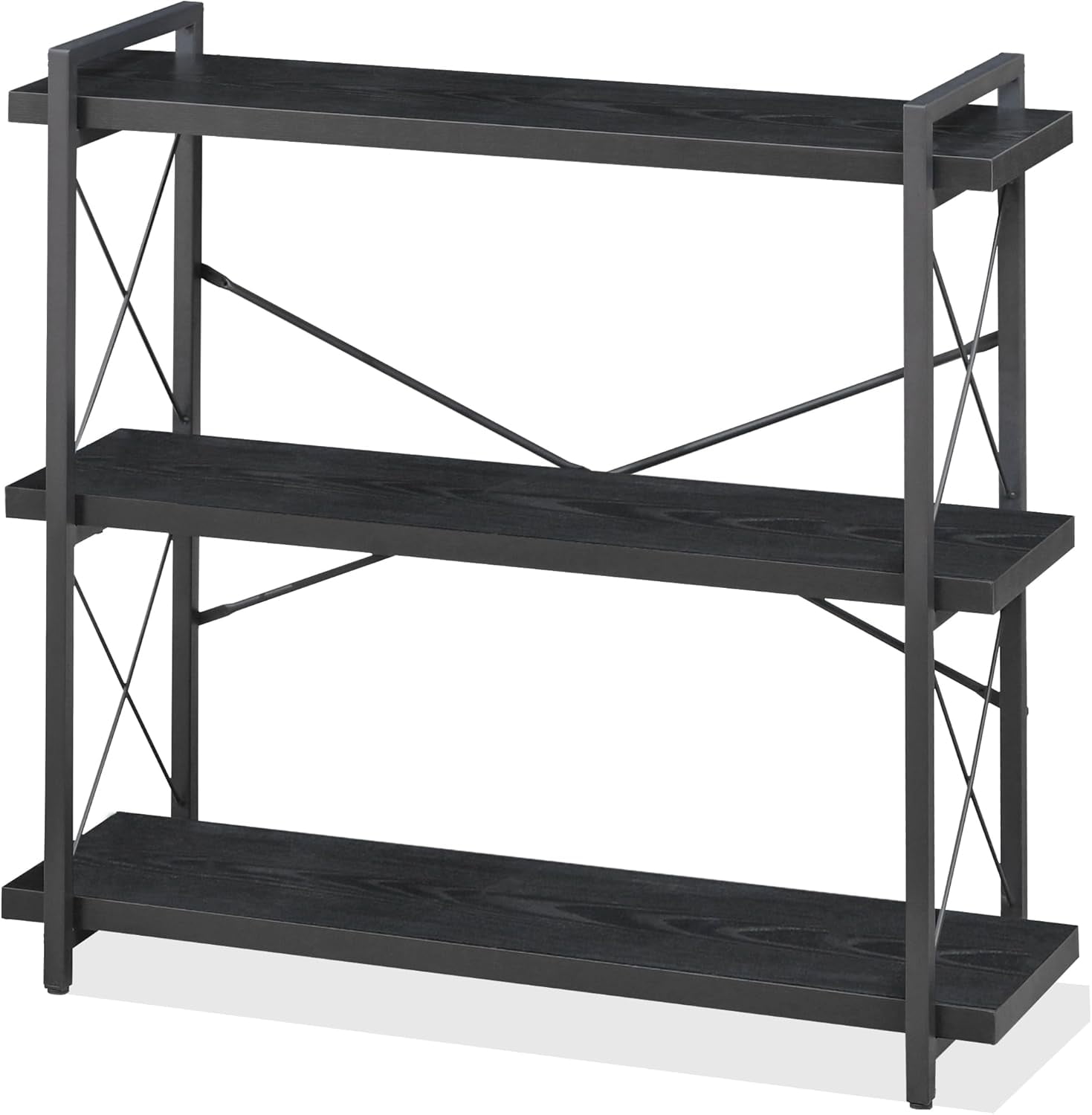 3-Tier Industrial Bookcase - Black Metal Frame Open Shelf, Freestanding ...