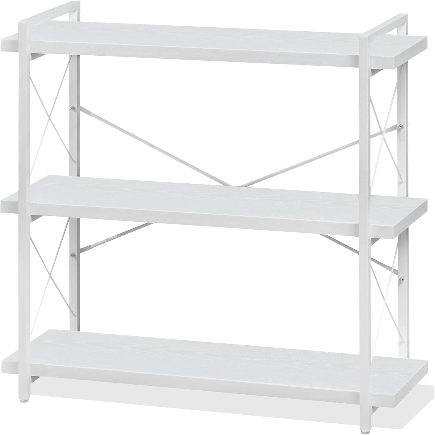 , 3-Tier Industrial Bookcase, White Open Book Shelf, Freestanding ...