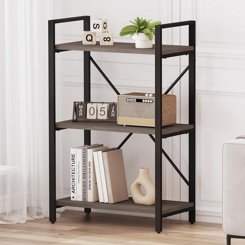 3 Tier Industrial Bookshelf, Office Small Open Book Shelf for Small ...