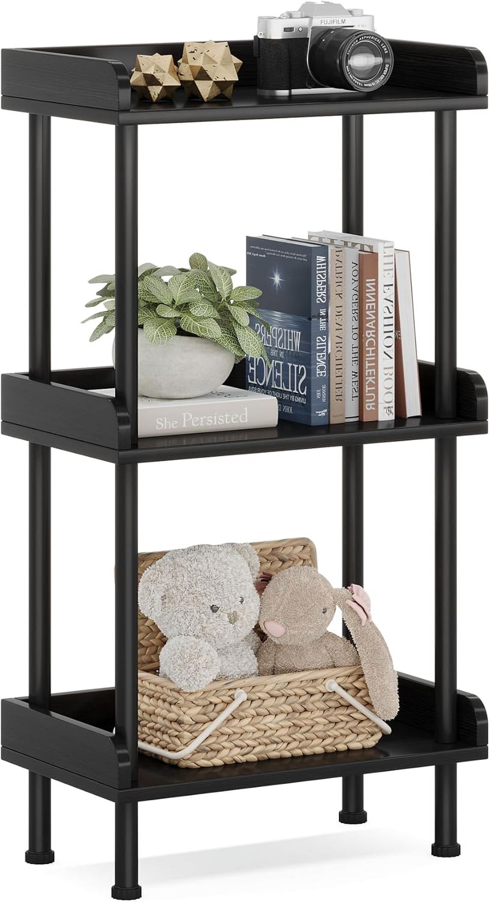 3-Tier Industrial Bookshelf, Small Wood Display Book Rack with Metal ...