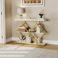 3-Tier Industrial Console Table with Diamond Metal Frame Open-Shelf ...