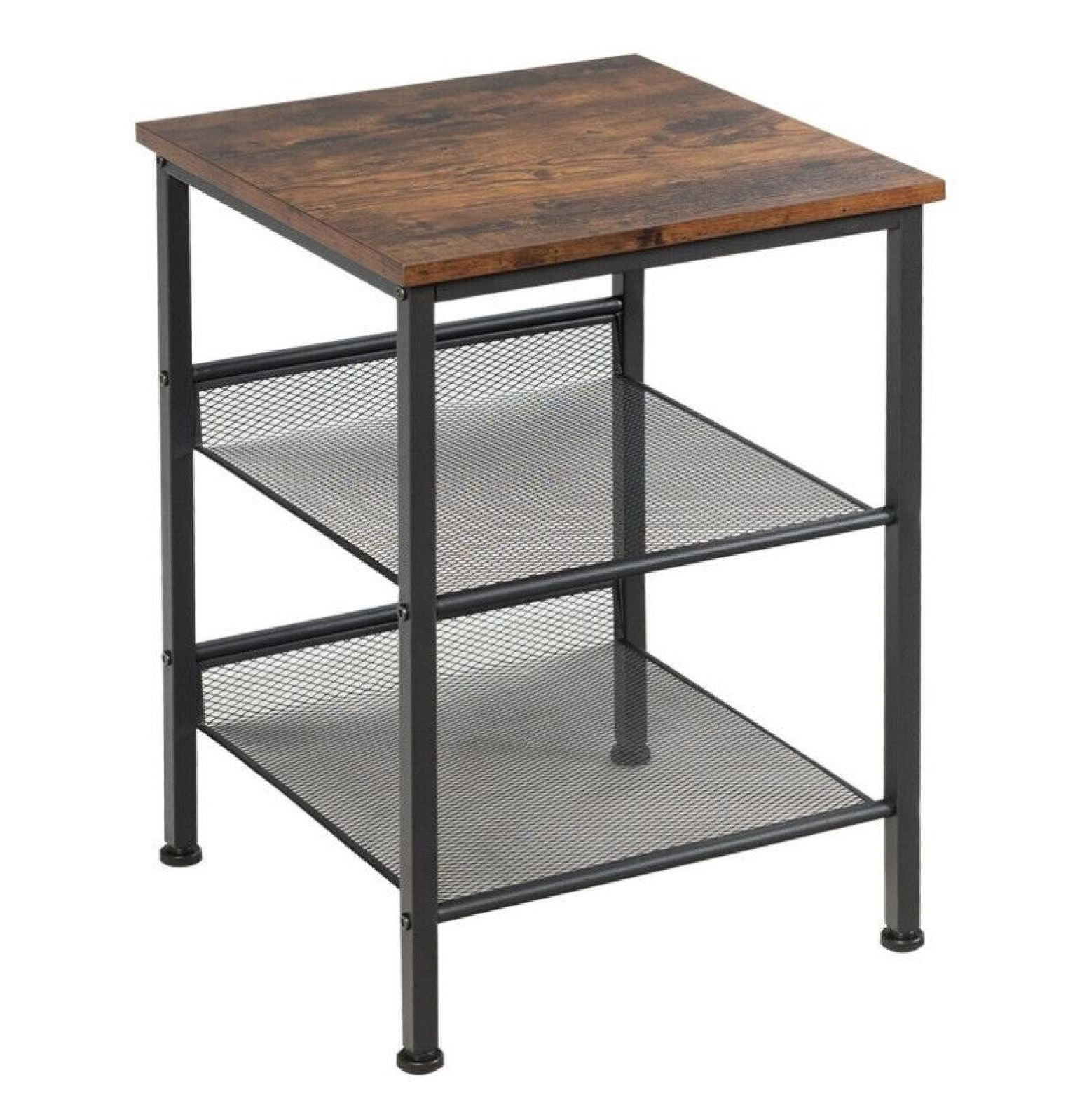 3-Tier Industrial End Table with Mesh Shelves and Adjustable Shelves ...
