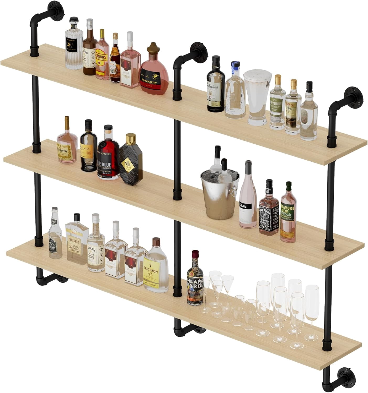 3-Tier Industrial Pipe Floating Shelf \u2013 Rustic 60 inch Wood Wall ...