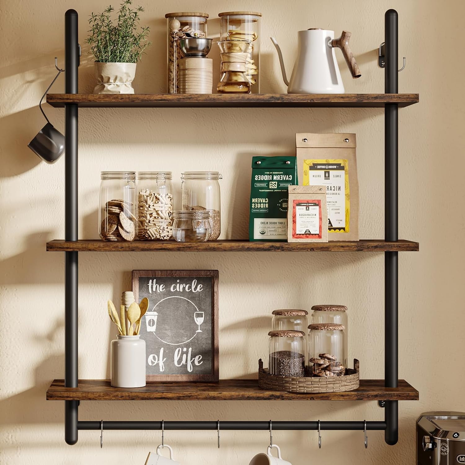 3 Tier Industrial Pipe Shelving, Floating Book Shelves for Wall ...