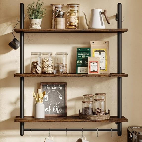3 Tier Industrial Pipe Shelving, Floating Book Shelves for Wall ...