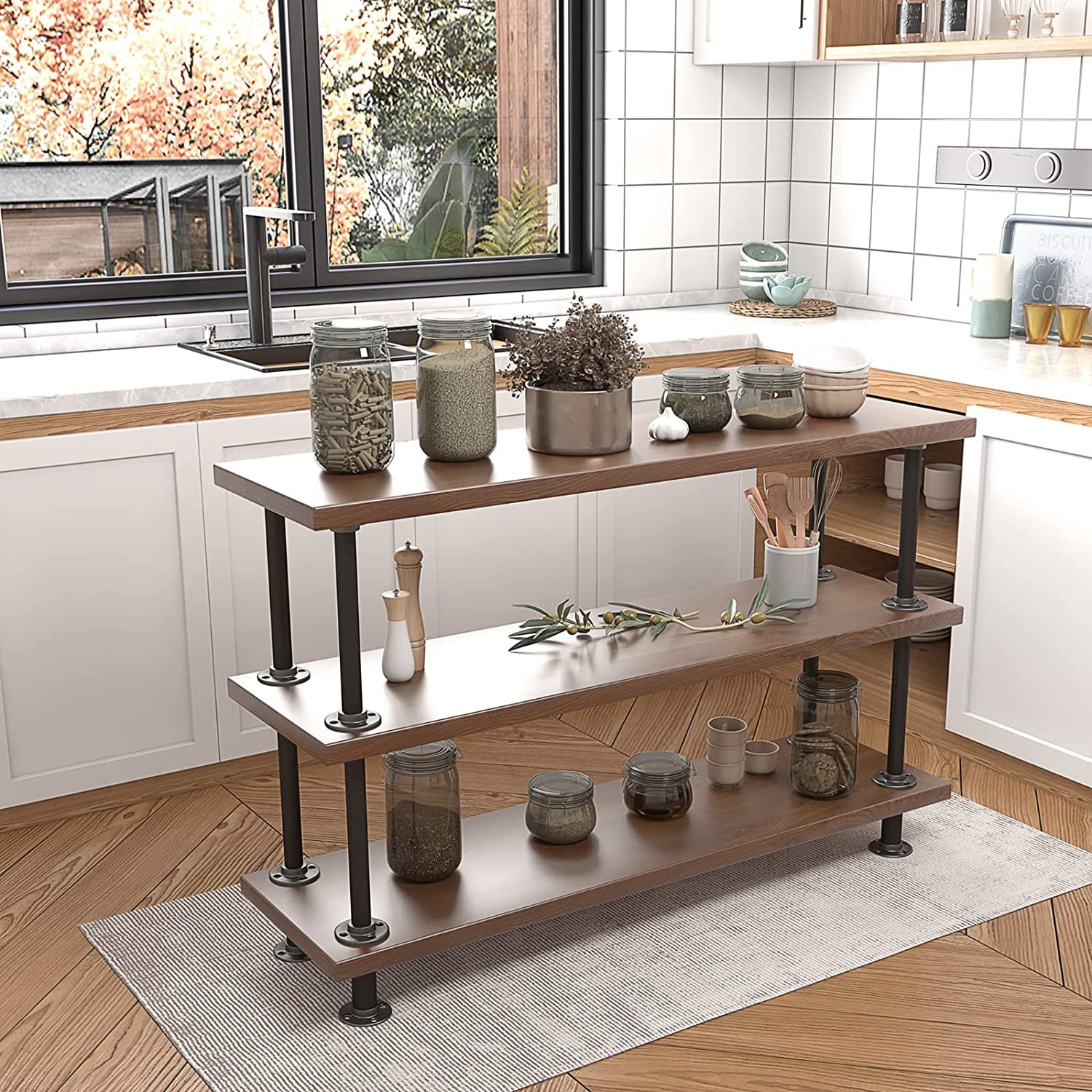 3-Tier Industrial Pipe Table Leg Set, Rustic Iron Shelves for Shoe Rack ...