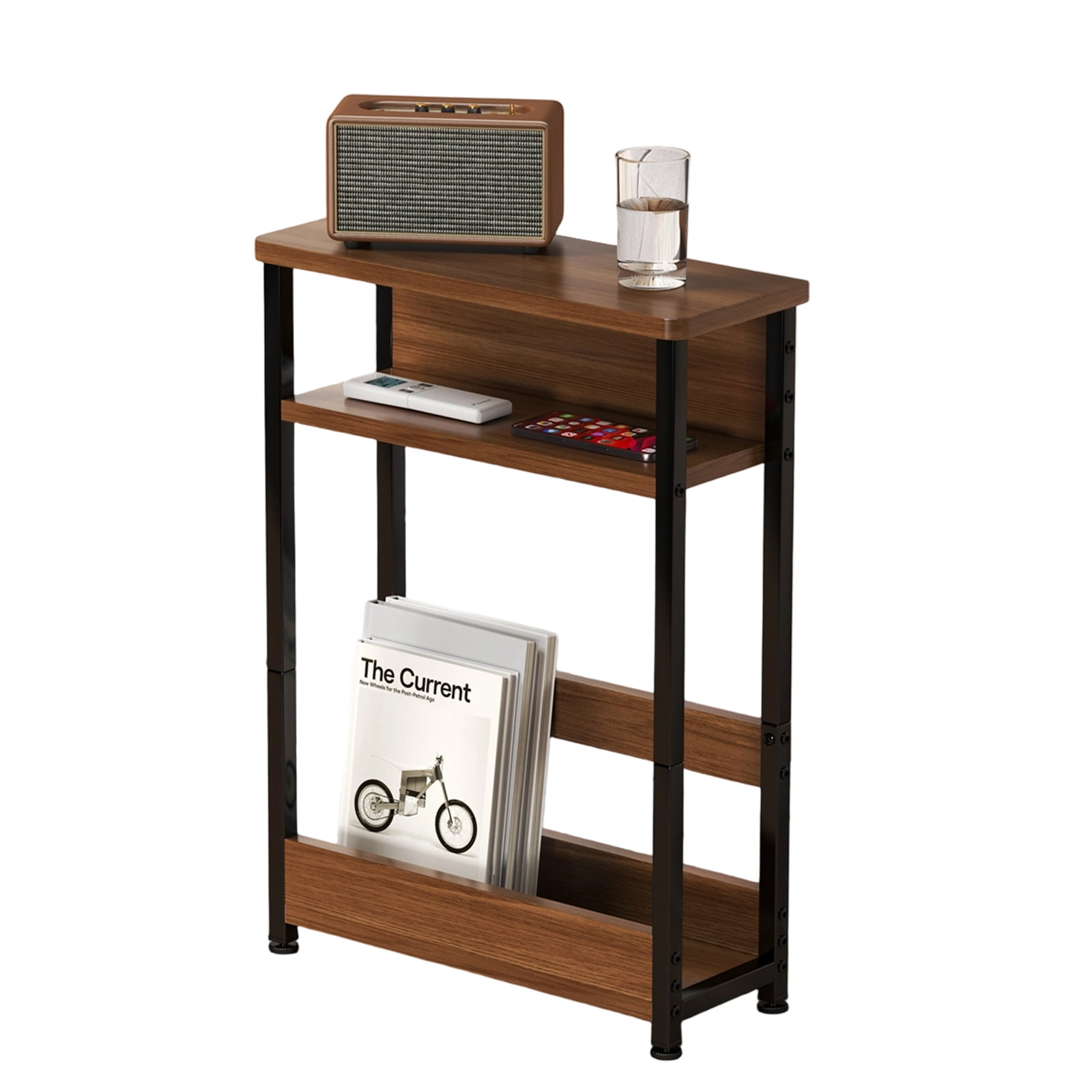 3 Tier Industrial Side Table for Small Spaces, Narrow Wood End Table ...