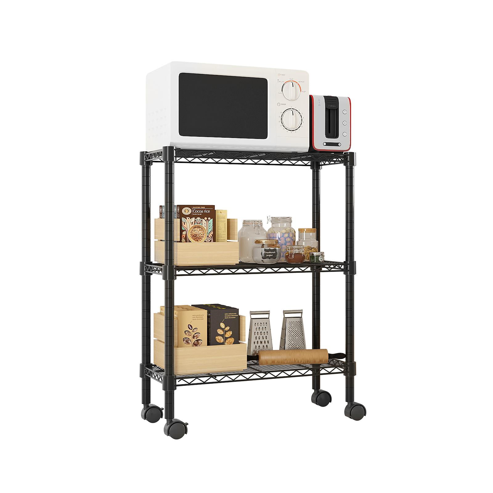 3-Tier Industrial Storage Shelf - 350x600x850mm Black Plastic-Coated ...