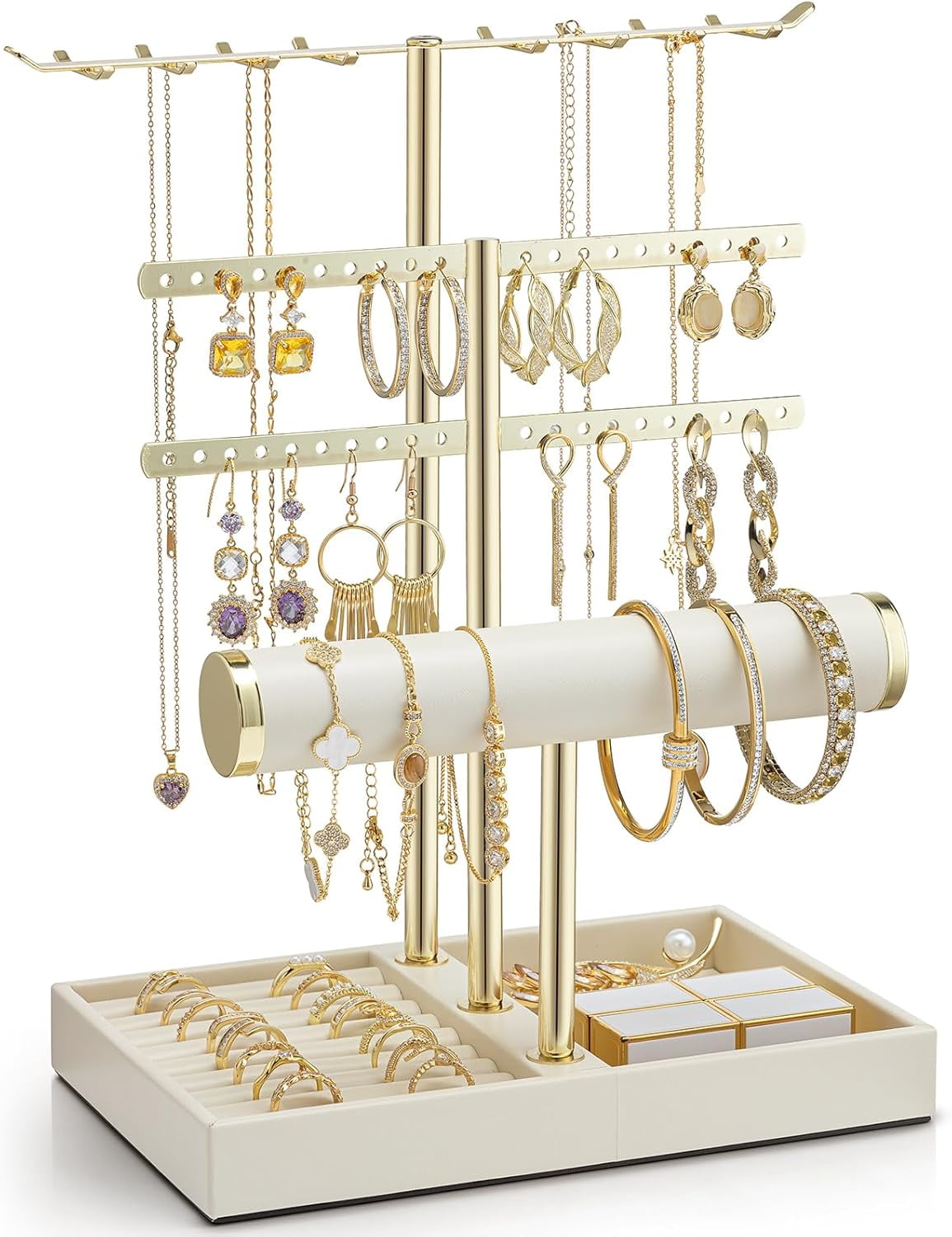 3 Tier Jewelry Stand Organizer with Tary, Leather Jewelry Holder ...