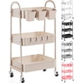 3 Tier Khaki Metal Utility Rolling Cart, Storage Cart with Handle and ...