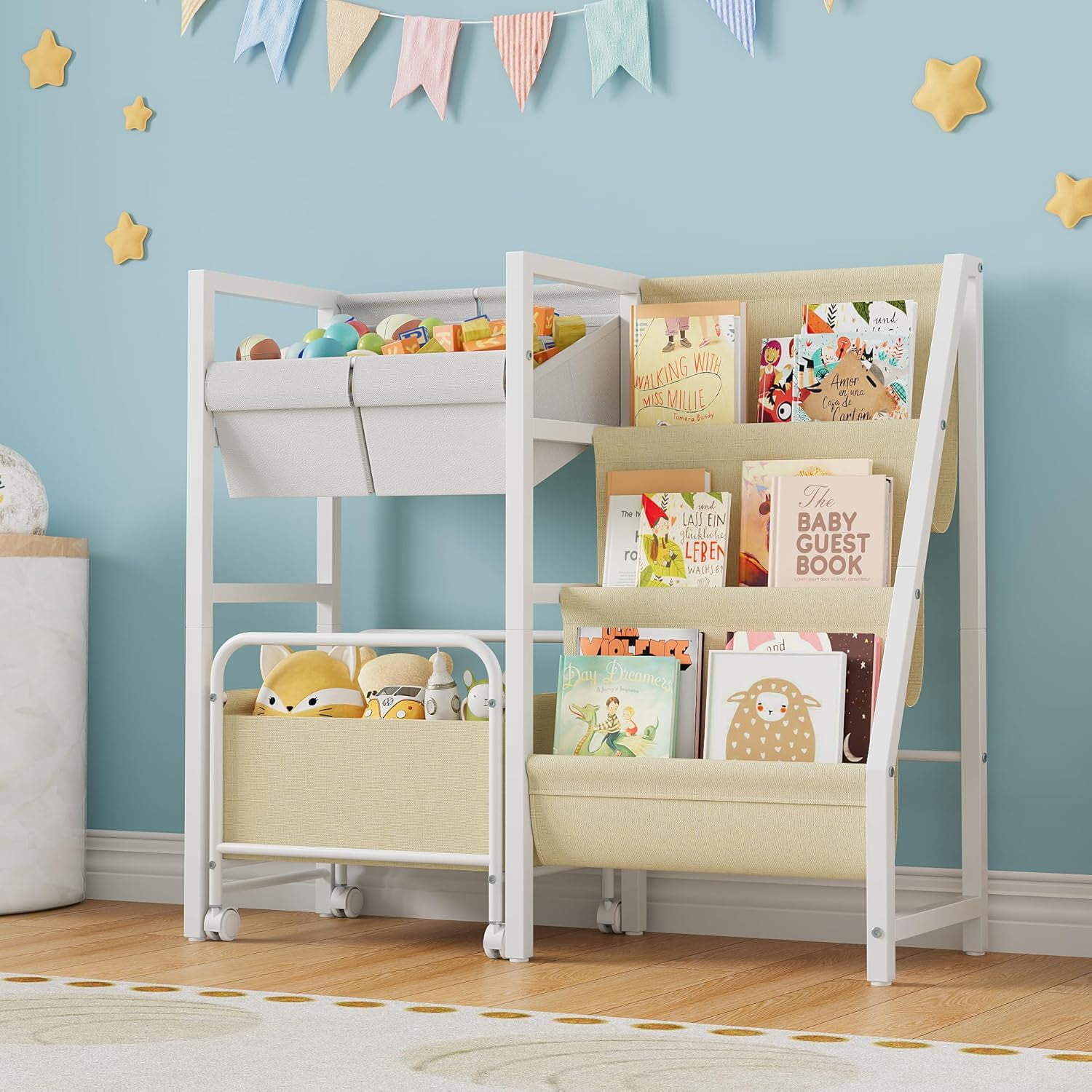 3-Tier Kids Bookshelf and Toy Organizer, Montessori Baby Toddler Book ...