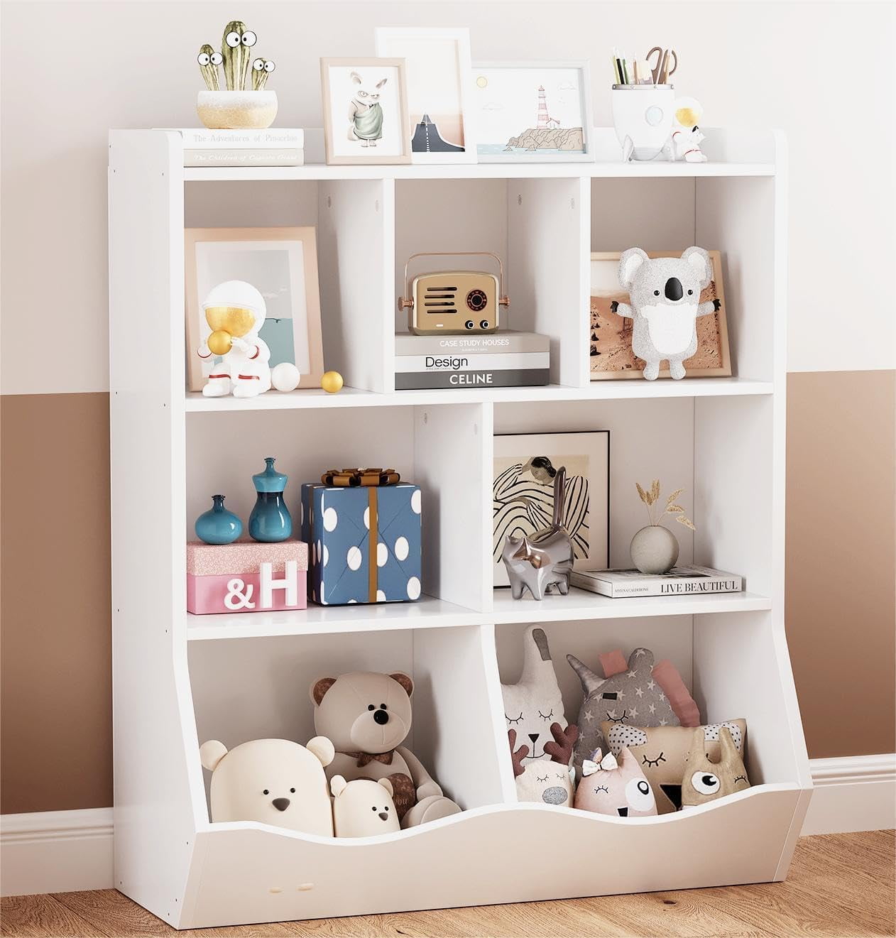 3 Tier Kids Bookshelf Toy Storage Cabinet Organizer Wood Children's Toy ...