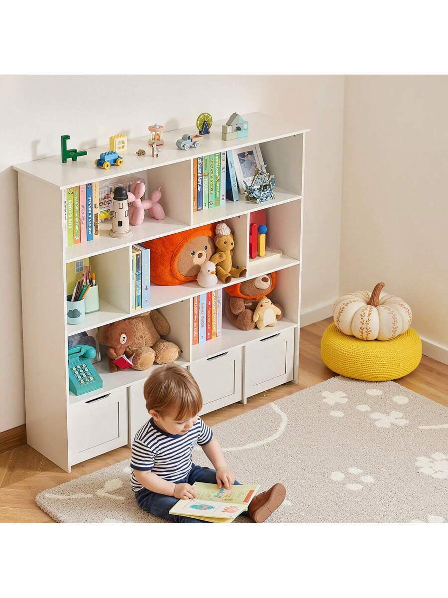3-Tier Kids Bookshelf, Toy Storage Organizer For Toddler, Book Shelf ...