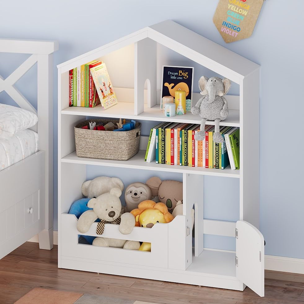 3-Tier Kids Bookshelf, Toy Storage Organizer with Motion Sensor Light ...