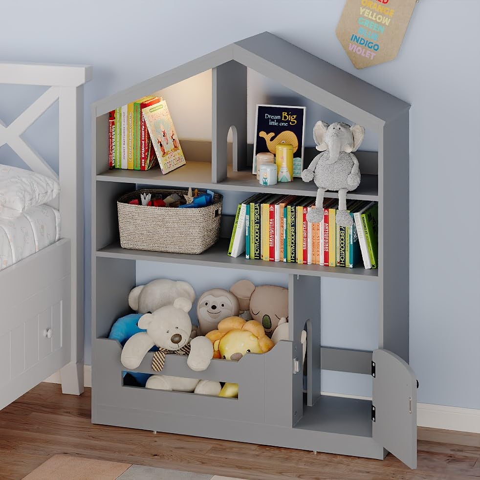 3-Tier Kids Bookshelf, Toy Storage Organizer with Motion Sensor Light ...
