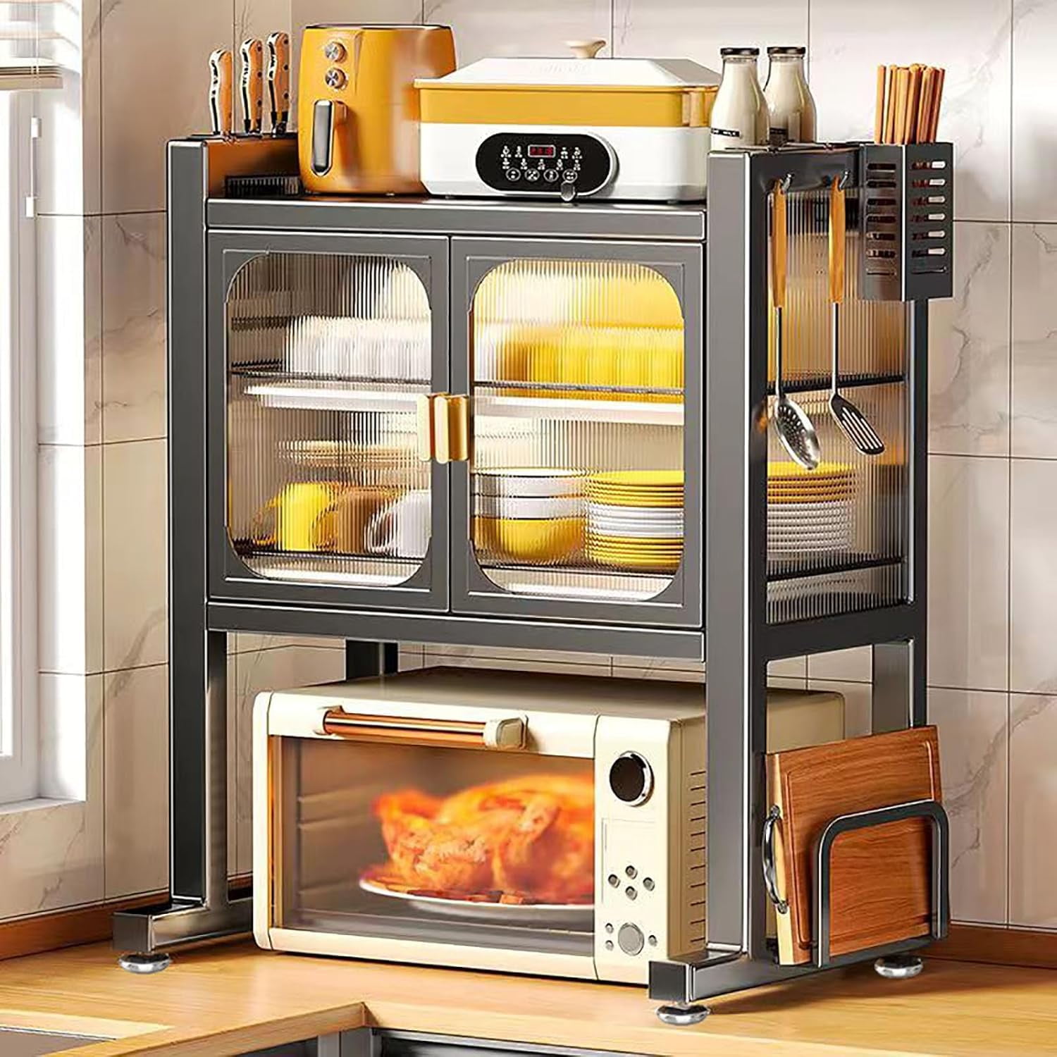 3 Tier Kitchen Baker’s Rack, Microwave Stand Coffee Bar Station Coffee Bar Shelf Adjustable ...