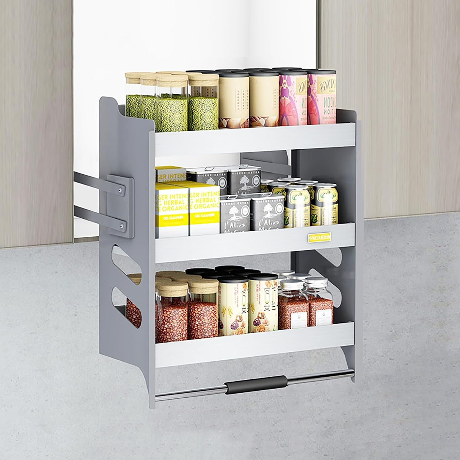 3-Tier Kitchen Cabinet Pull Down Shelf, Heavy-Duty Shelf Lifting Basket ...