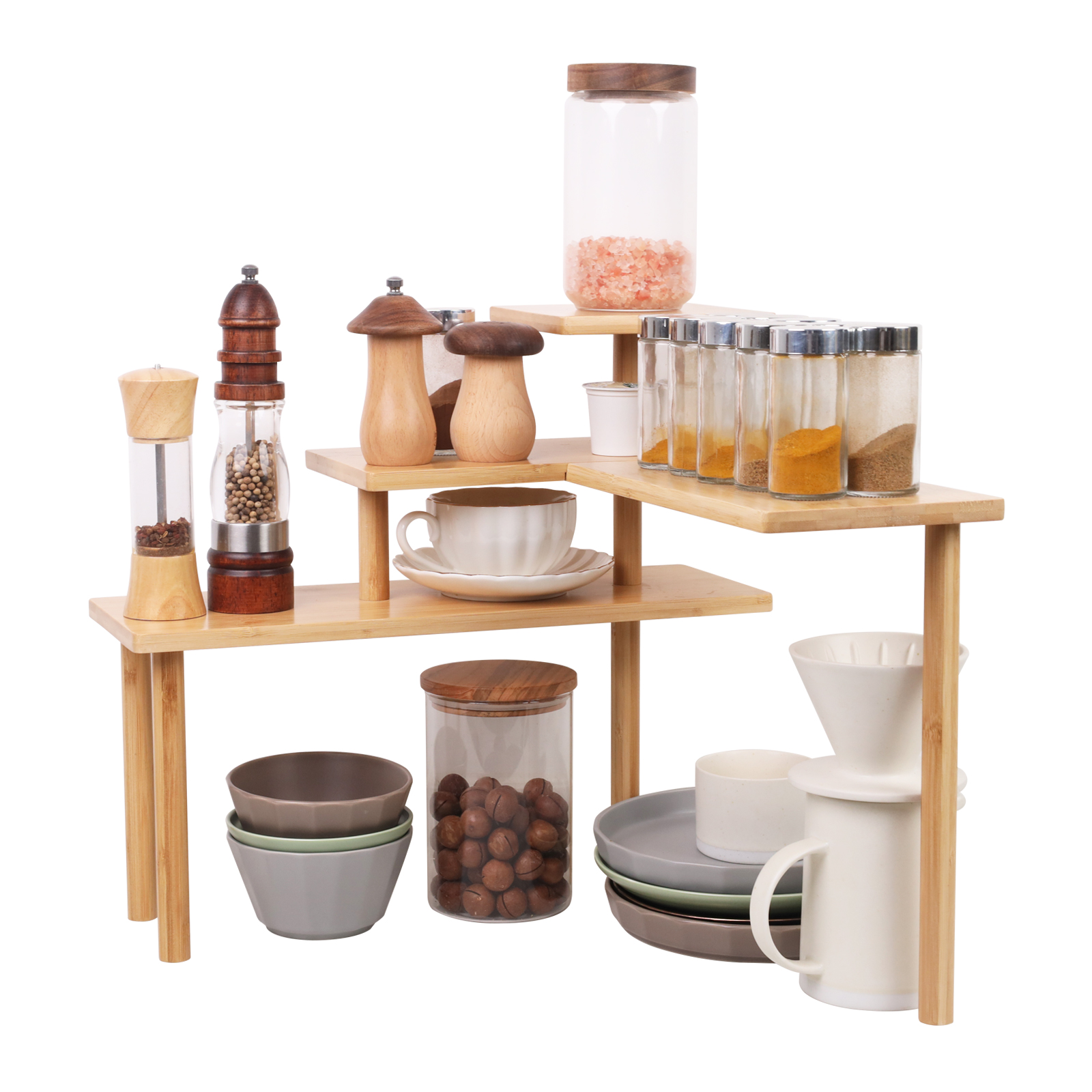 3-Tier Kitchen Corner Shelf Countertop Organizer Adjustable Spice Rack ...