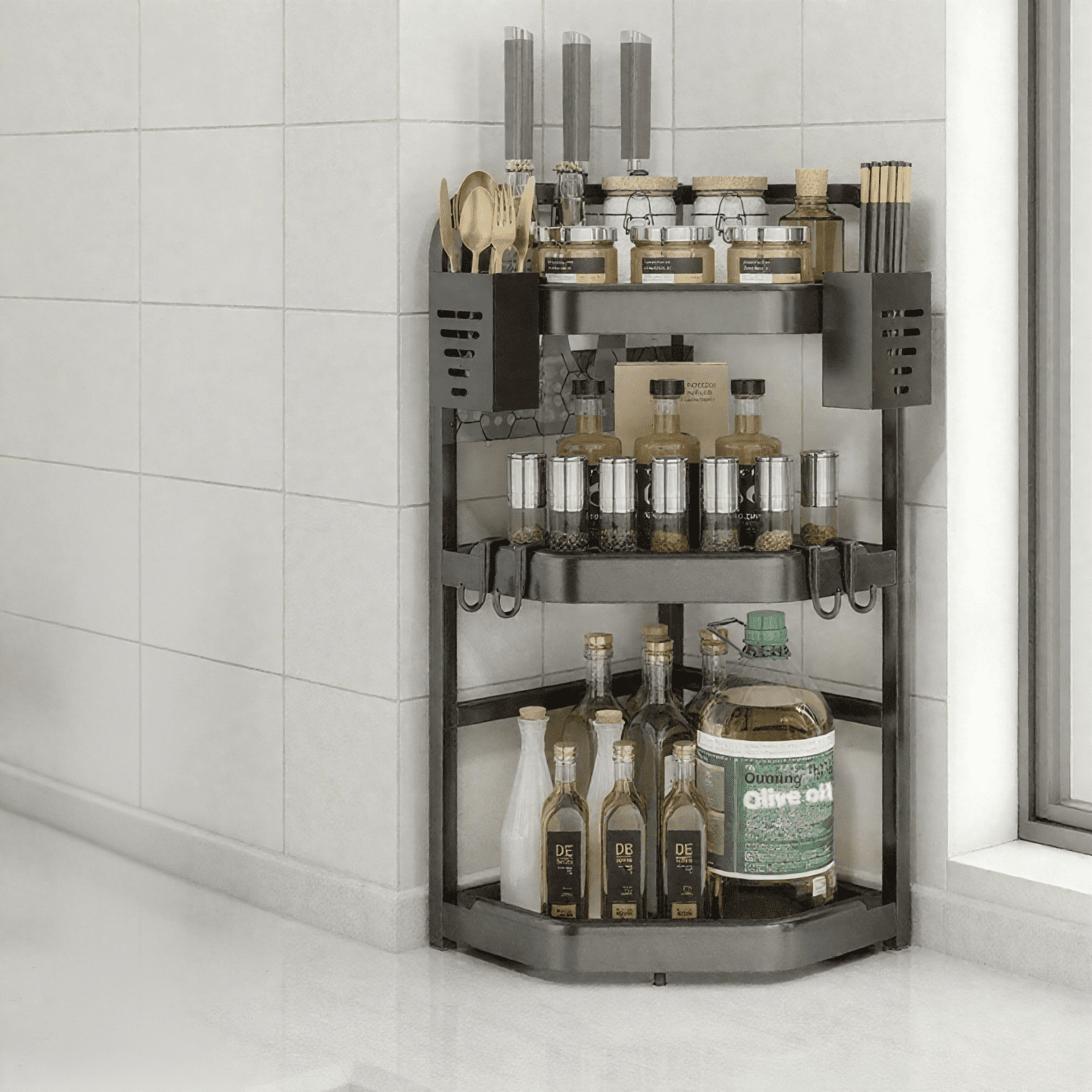 3-Tier Kitchen Corner Shelf, Suitable for Bathroom Cabinet Corner ...
