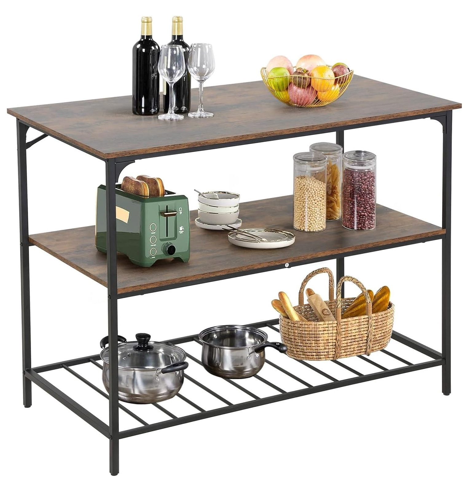 3 Tier Kitchen Island Storage Kitchen Counter with Large Storage Space ...