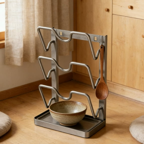 3 Tier Kitchen Pot Lid Storage Rack, Pot Lid Holder While Cooking ...