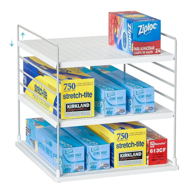 AOMOTA 3-Tier Kitchen Shelf Wrap Organizer Rack, Adjustable Shelving ...