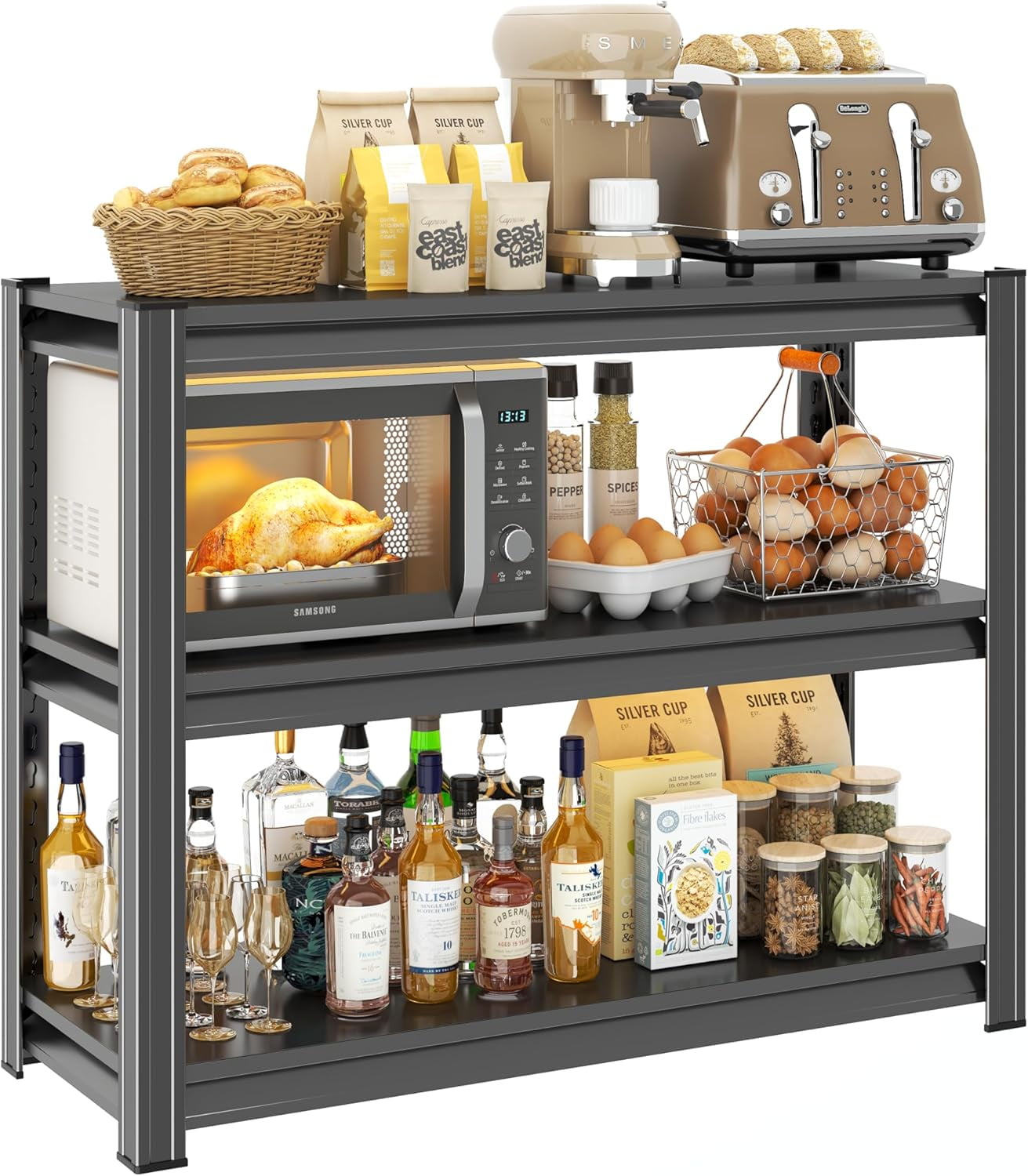 3 Tier Kitchen Shelves, Storage Shelving Unit, Adjustable Metal ...