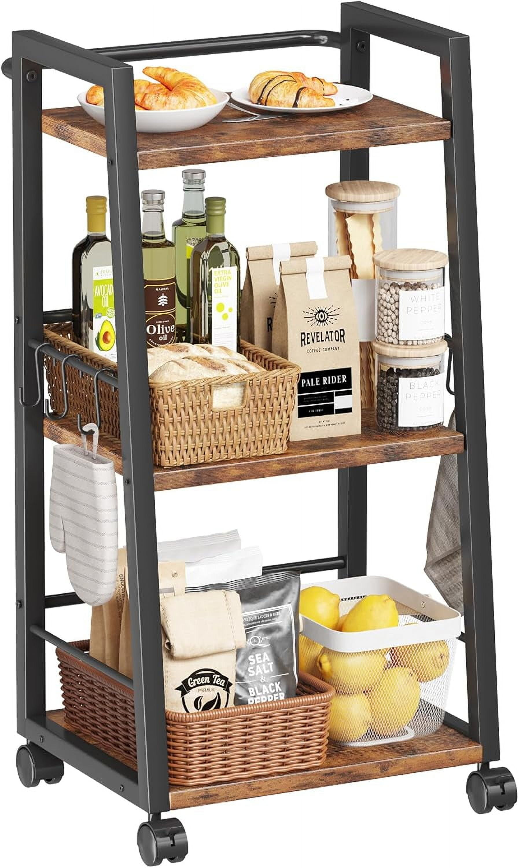 3 Tier Kitchen Space-Saving Space-Saving Rack Cart featuring Lockable ...