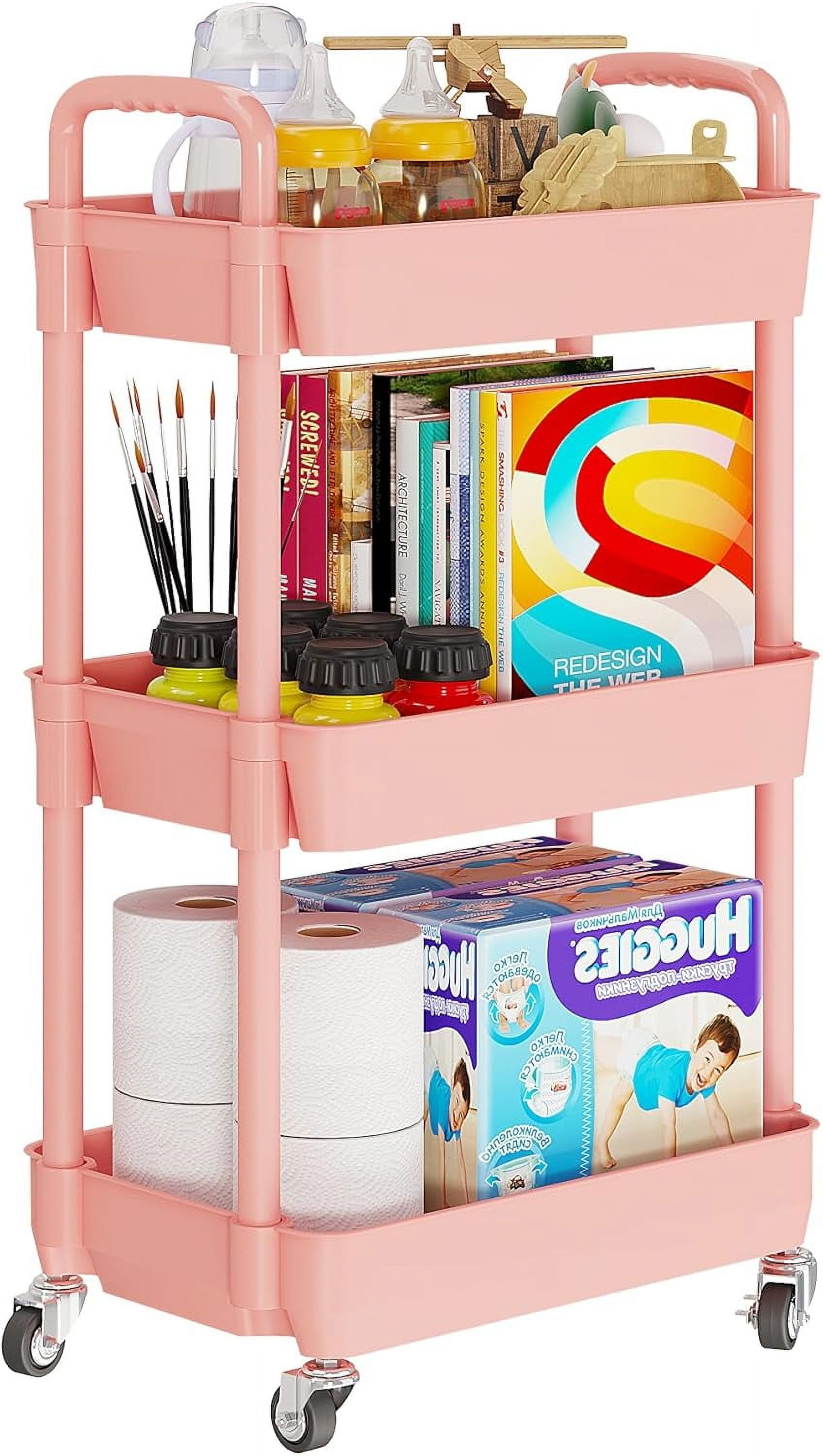 3-Tier Kitchen Storage Cart,Multifunction Utility Rolling Storage ...
