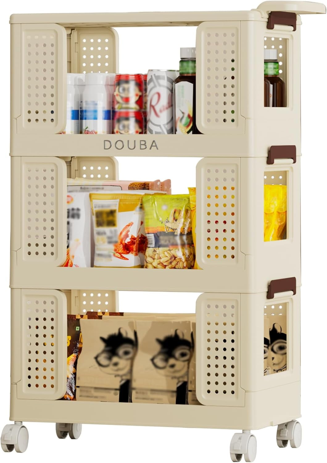 3-Tier Kitchen Storage Cart with Wheels,Multifunction Utility Rolling ...