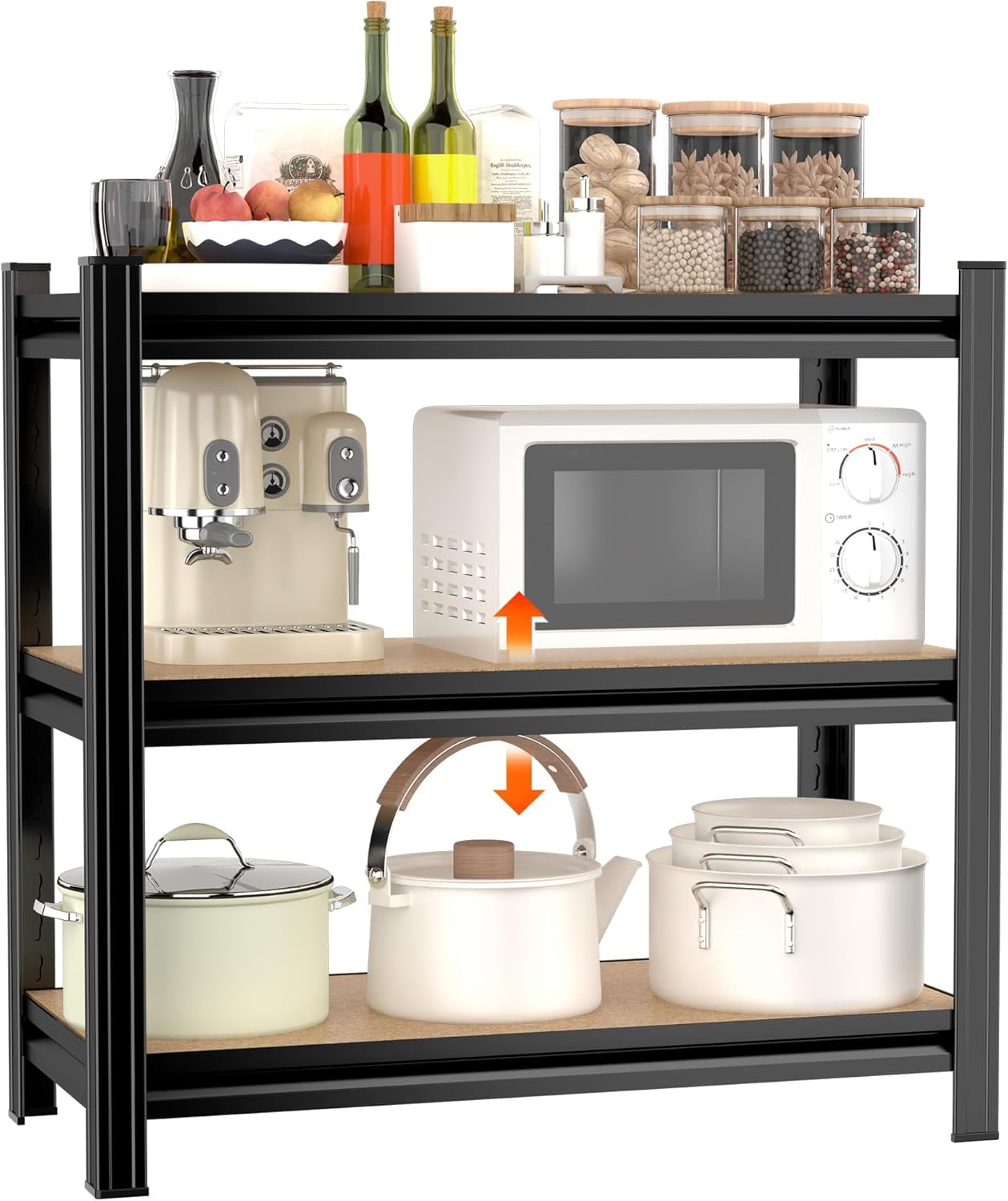3-Tier Kitchen Storage Shelves, Adjustable Wooden Kitchen Organizers ...