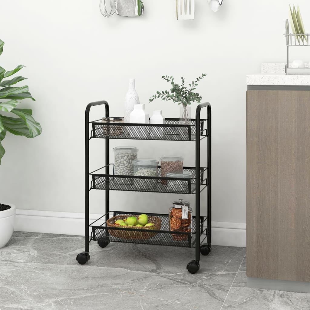 3-Tier Kitchen Trolley Black 18.1"x10.2"x25.2" Iron,Ultimate Storage ...