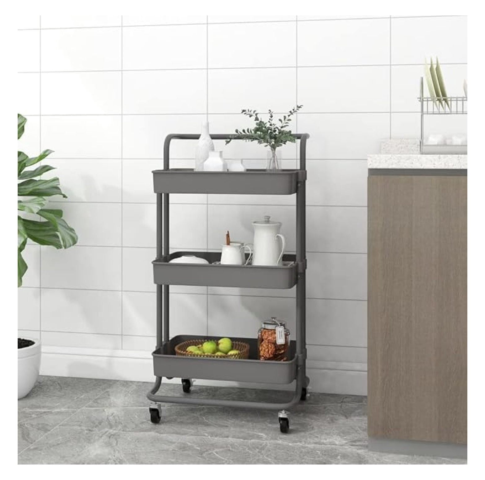 3-Tier Kitchen Trolley Gray 16.5"x13.8"x33.5" Iron and - Walmart.com