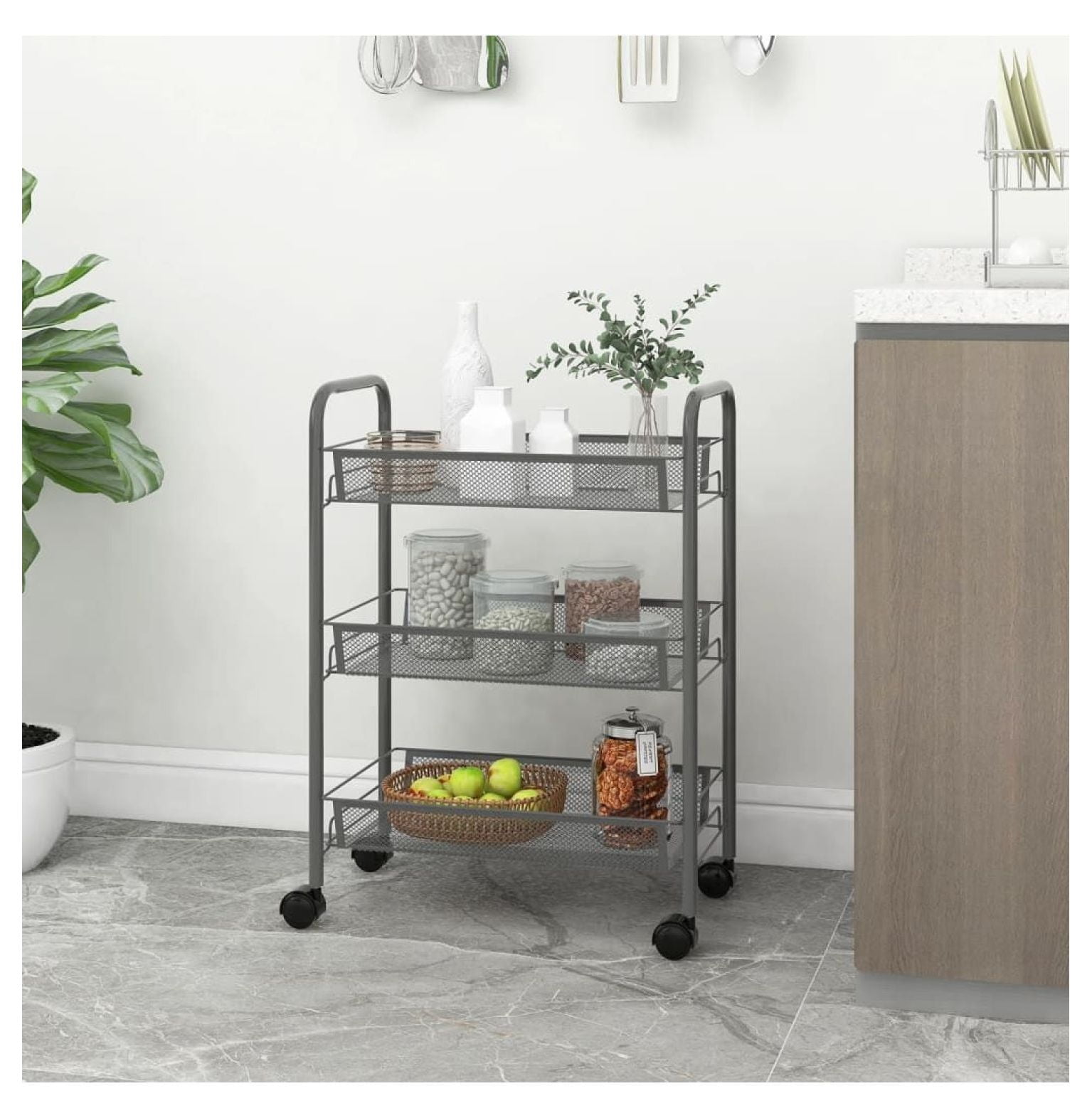 3-Tier Kitchen Trolley Gray 18.1"x10.2"x25.2" Iron - Walmart.com