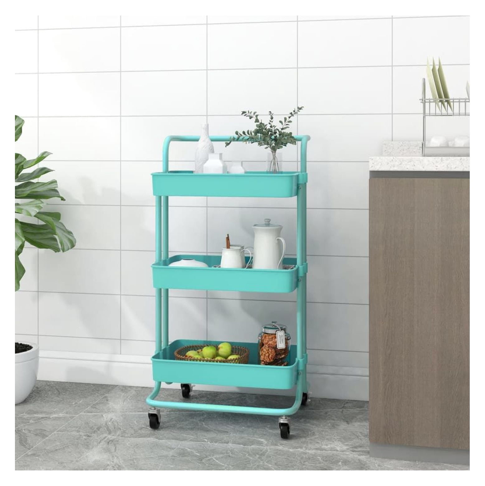 3-Tier Kitchen Trolley Turquoise 16.5"x13.8"x33.5" Iron and - Walmart.com