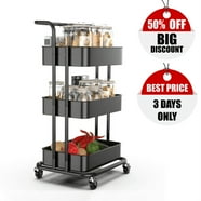 3 Tier Mesh Utility Cart Rolling Metal Organization Cart with Handle ...