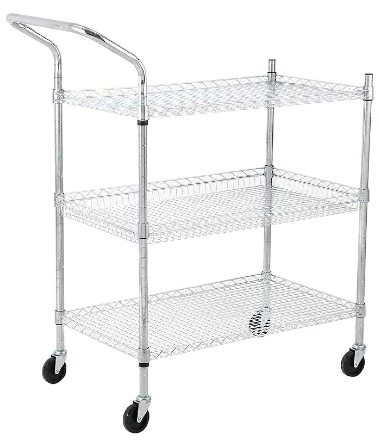 3 Tier Kitchen Utility Carts, Metal Rolling Cart with Wheels, Stylish ...