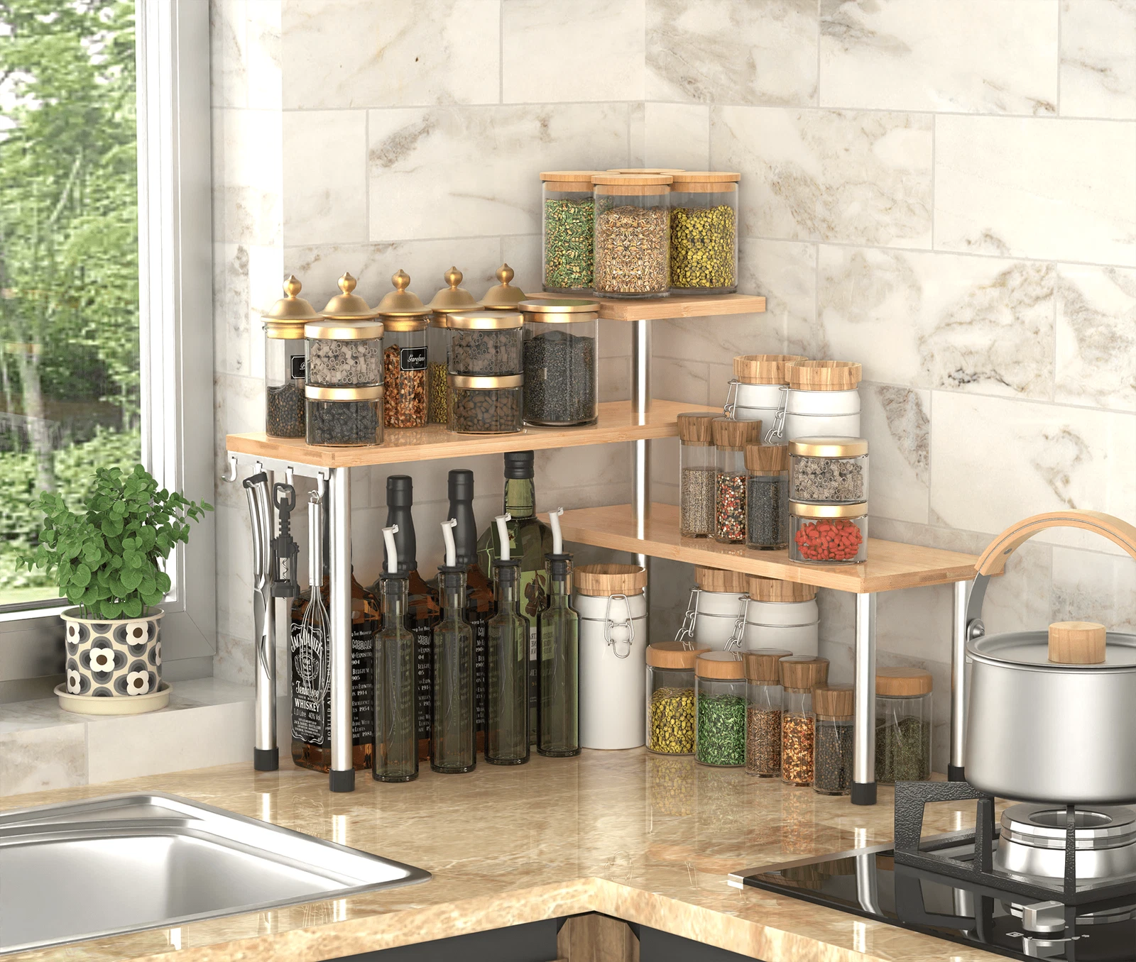 3 Tier Kithen Countertop Organizer,Bamboo Corner Shelf - Walmart.com