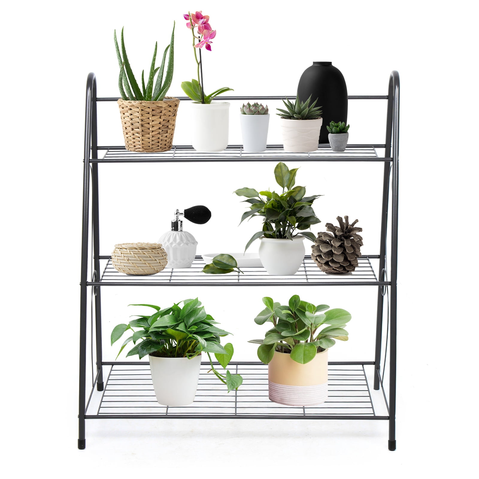 3 Tier Ladder Shaped Metal Plant Stand Flower Display Rack with 3 ...