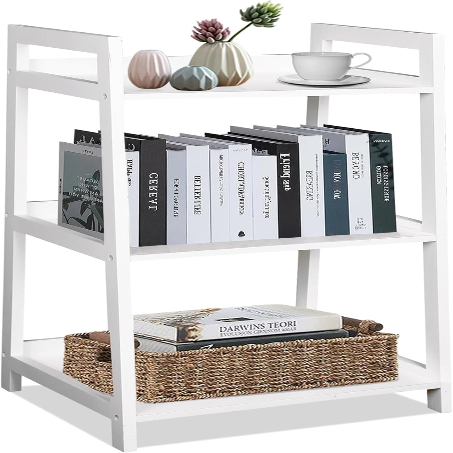 3-Tier Ladder Shelf Modern Style Shelf Ladder Bookshelf Open Storage ...
